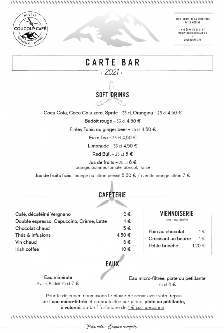 La carte bar | Coucou Café