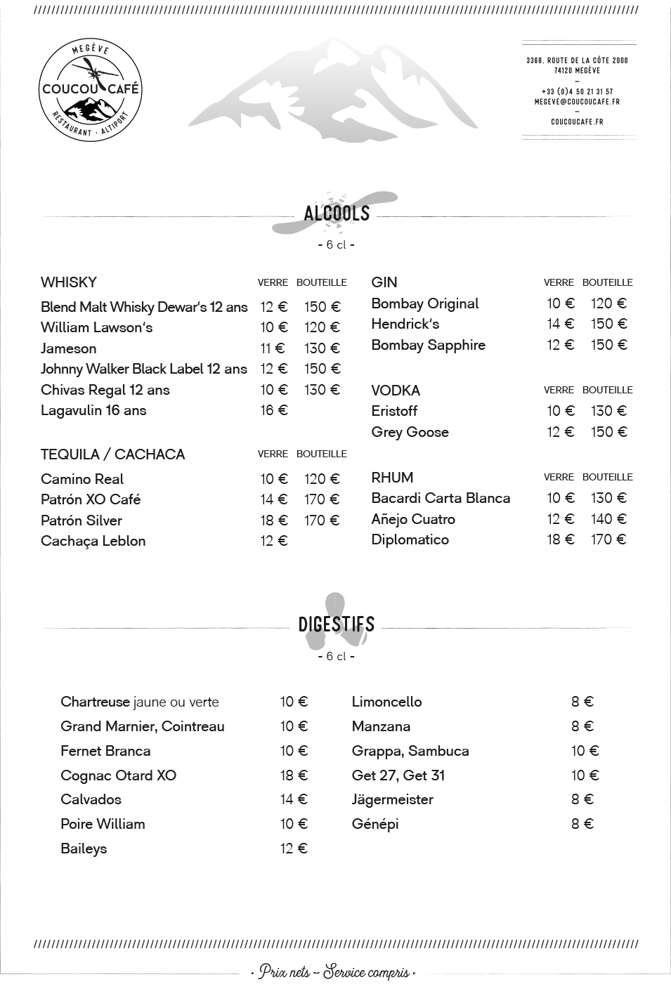 La carte bar | Coucou Café