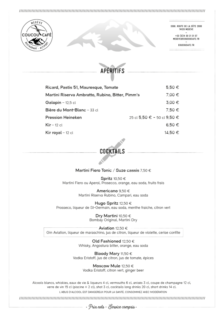 Bar Menu | Coucou Café